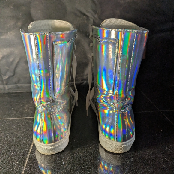 YRU | Shoes | Yru Silver Holographic Boots Size Us 7 | Poshmark